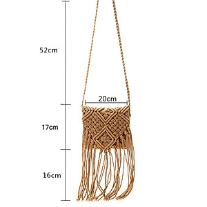 Monique Women Retro Fringed Cotton Crochet Cross-body Bag Small Messenger Bag Bohemian Summer Beach Tassel Shoulder Bag Purse Brown