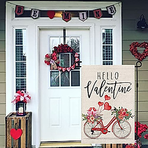 Love Heart Rose Bicycle Valentine's Day Garden Flag 12x18 Inch Vertical Double Sided Holiday Anniversary Wedding Yard Outdoor Decoration DF005