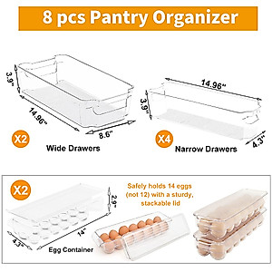 Alpacasso Fridge Organizer Storage Bins Stackable Freezer Kitchen Containers with Handles BPA Free Clear Organization Fridge Stackable Organizer for Cabinet Drawer and Pantry Pack of 8