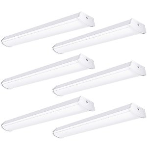 FAITHSAIL Linkable 4FT LED Wraparound Light 40W Flush Mount Garage Shop Lights, 4400lm, 4000K, 4 Foot Linear Wrap Ceiling Lighting Fixture for Workshop Office Kitchen, Fluorescent Replacement, 6 Pack