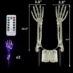 LitHome Lighted Skeleton Hands Halloween Stake Lights Outdoor, 8 Lighting Modes Purple String Lights Light Up Skull Hand Spooky Halloween Garden Stake for Pathway Walkway Garden Party