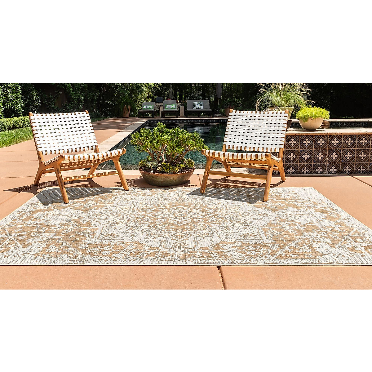 Rugs.com Jill Zarin Outdoor Collection Rug – 6' x 9' Blue Flatweave Rug Perfect for Bedrooms, Dining Rooms, Living Rooms