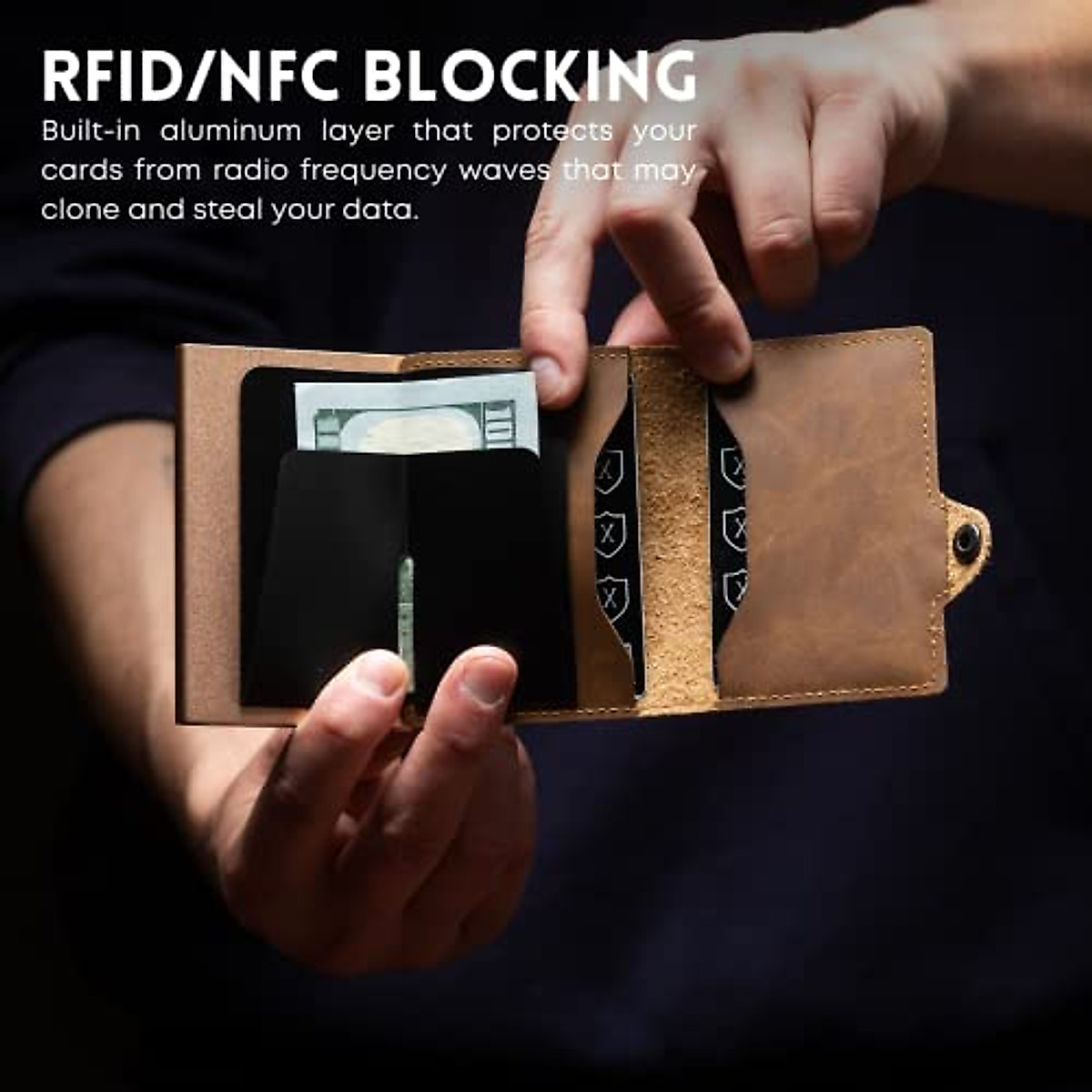 Xclusive Leather Slim Wallet with Smart Tracker | Utilitarian Smart Card Built-in 2 Year Battery & Minimalist Wallet with Money Clip | Blend of Luxury & Utility