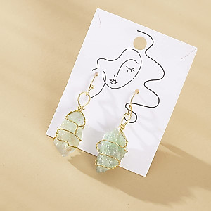 Green Fluorite Earrings, Raw Green Fluorite Earrings, Dangle Earrings, Delicate Stone Charm Gold Plated Drop Earrings, Wire wrapped crystal, Gemstone earrings