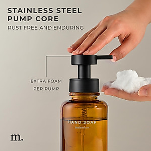 MaisoNovo Glass Foaming Hand Soap Dispenser 14 Oz | Amber Foaming Soap Dispenser Black Plastic Pump x 1 w/Labels