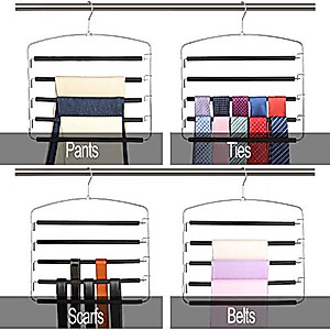 Magicool Space Saving Metal Pants Hangers(4 Pack) 5 Layers Skidproof Foam Padded with Swing Arm Closet Organizer for Pants Jeans Trousers Skirts Scarf Ties