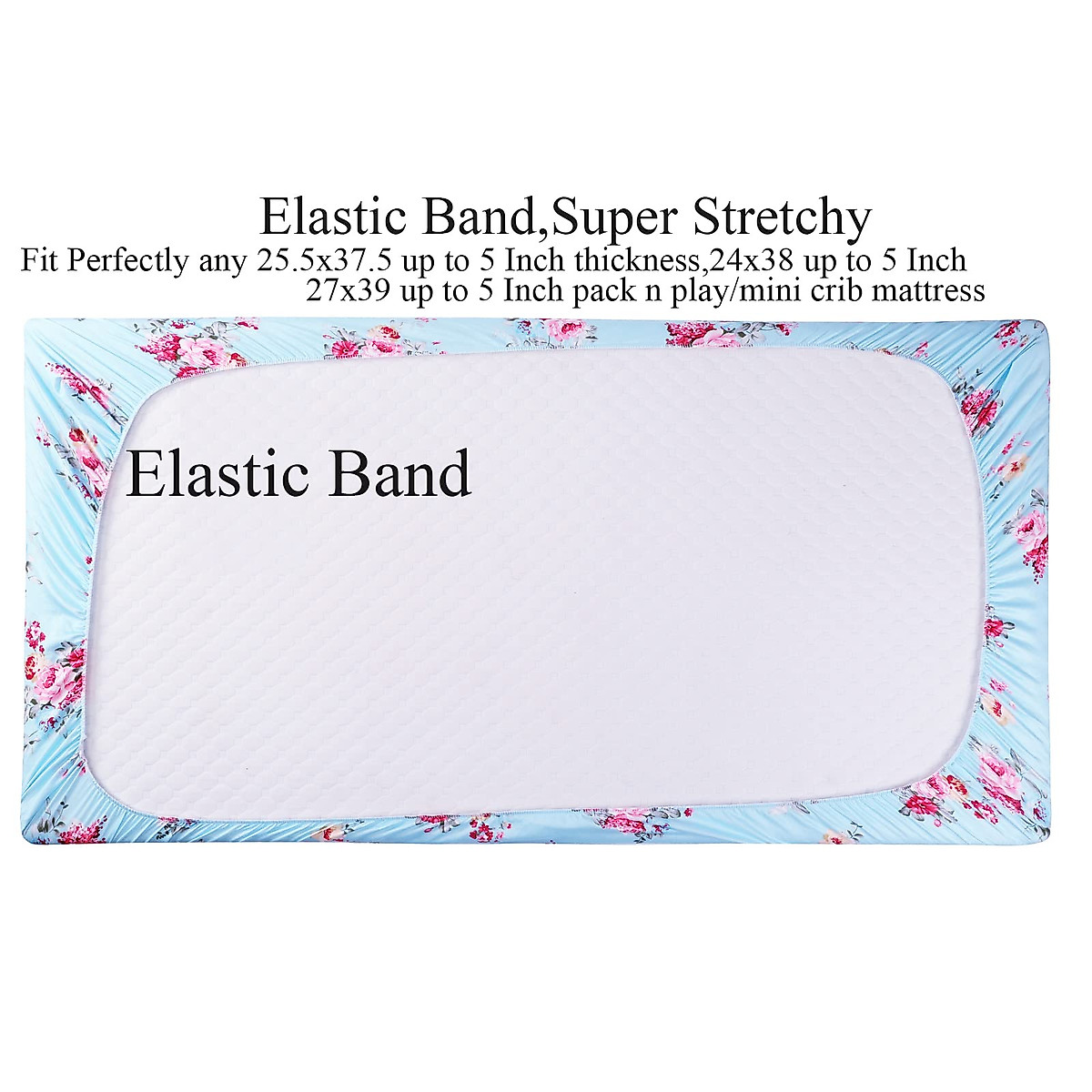 Floral Pack n Play Stretchy Fitted Playard Sheet Portable Mini Crib Sheets Set 2 Pack Jersey Knit Ultra Soft for Baby Girl Boy Blue by Knlpruhk