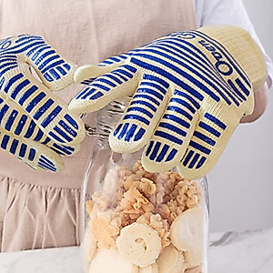 Oven Gloves, Heat Resistant 540 Degrees Grilling Gloves, Hot Surface Handler Non-Slip Silicone Oven Mitts with Fingers, BBQ Gloves for Cooking/Kitchen/Baking, Pack of 2