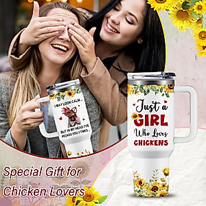 NIAXAUYT Chicken Gifts for Women - Chicken Tumbler Cup 40 oz - Funny Gifts for Chickens Lovers/Mom/Lady - Just a Girl Who Loves Chickens Themed Stainless Steel Mug, Sunflower