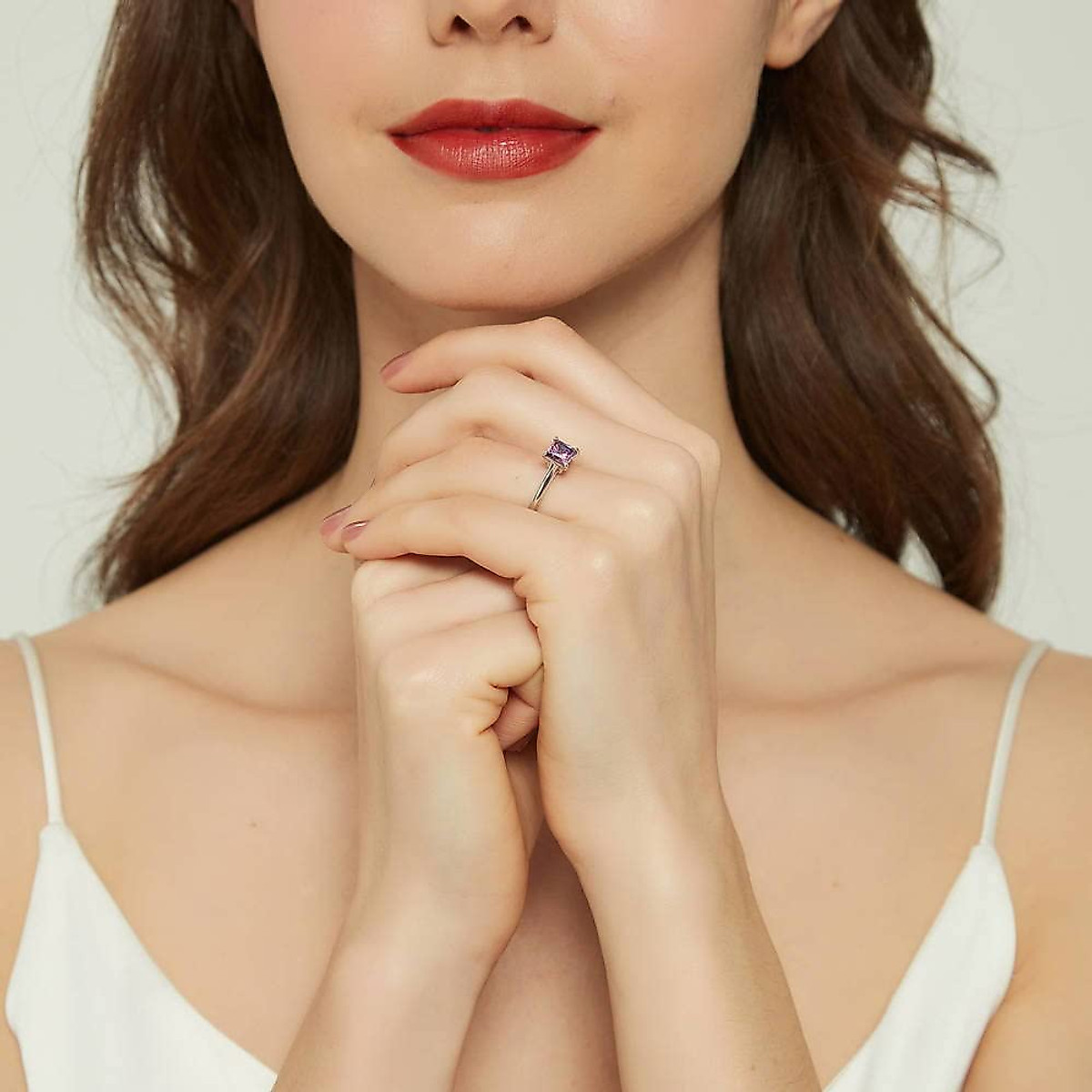 BERRICLE Sterling Silver Solitaire Purple Princess Cut Cubic Zirconia CZ Fashion Ring for Women, Rhodium Plated 1.2 Carat Size 5