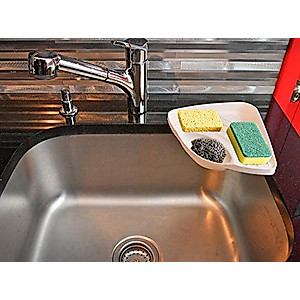 HOME-X Sponge Holder Kitchen Decor, Triangle Sink Corner Shelf - Storage Rack Suction Cup Holder Organizer for Dish Cloth Sponge Soap Cleaning Brush (White)