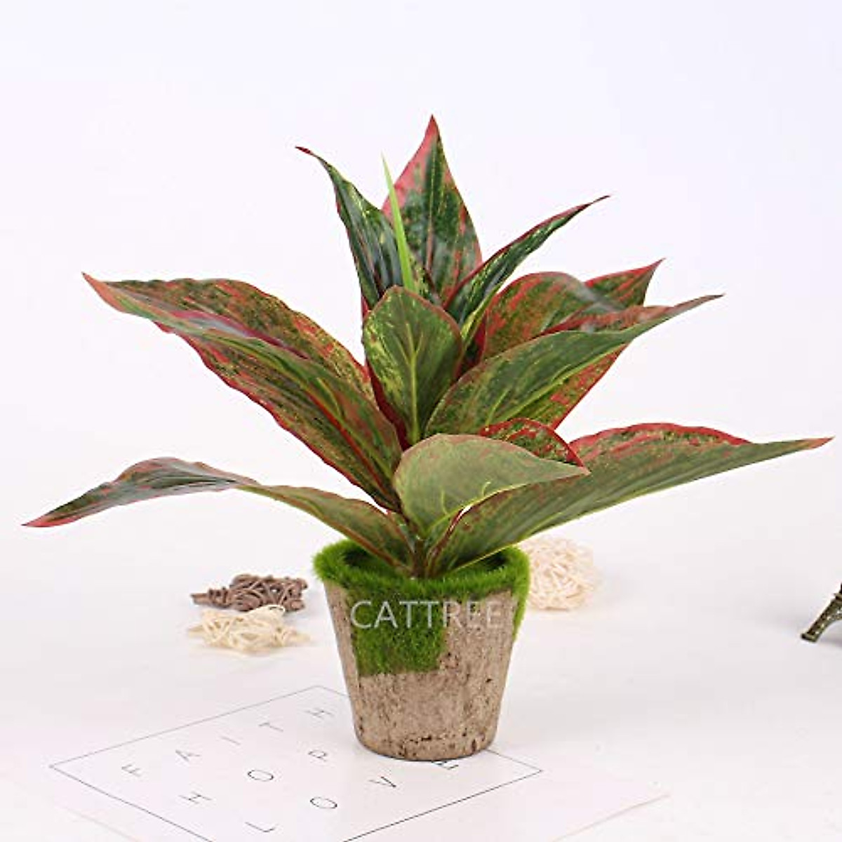 CATTREE Fake Plants Artificial Plant Outdoor Shrubs Faux Grass Plastic Leaves Greenery Bushes Home Garden Wedding Party Decorations Indoor Office Yard UV Resistant Planter Filler Red 2 Pack