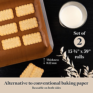GOURMEO Heat Resistant Baking Paper Roll - Set of 2-15.7 x 90 in Reusable & Nonstick Teflon Mat Sheets - Dishwasher Friendly & Greaseproof Sheet Liners