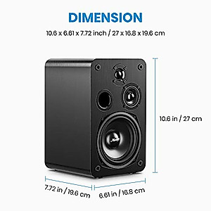 Moukey Passive Bookshelf Speakers (Pair), Peak Power 2×55W, 3-Way Home Theater Speakers, 2.0 Stereo Near Field Studio Premium Sound, Wooden Wall-Mountable, Black, M20-3