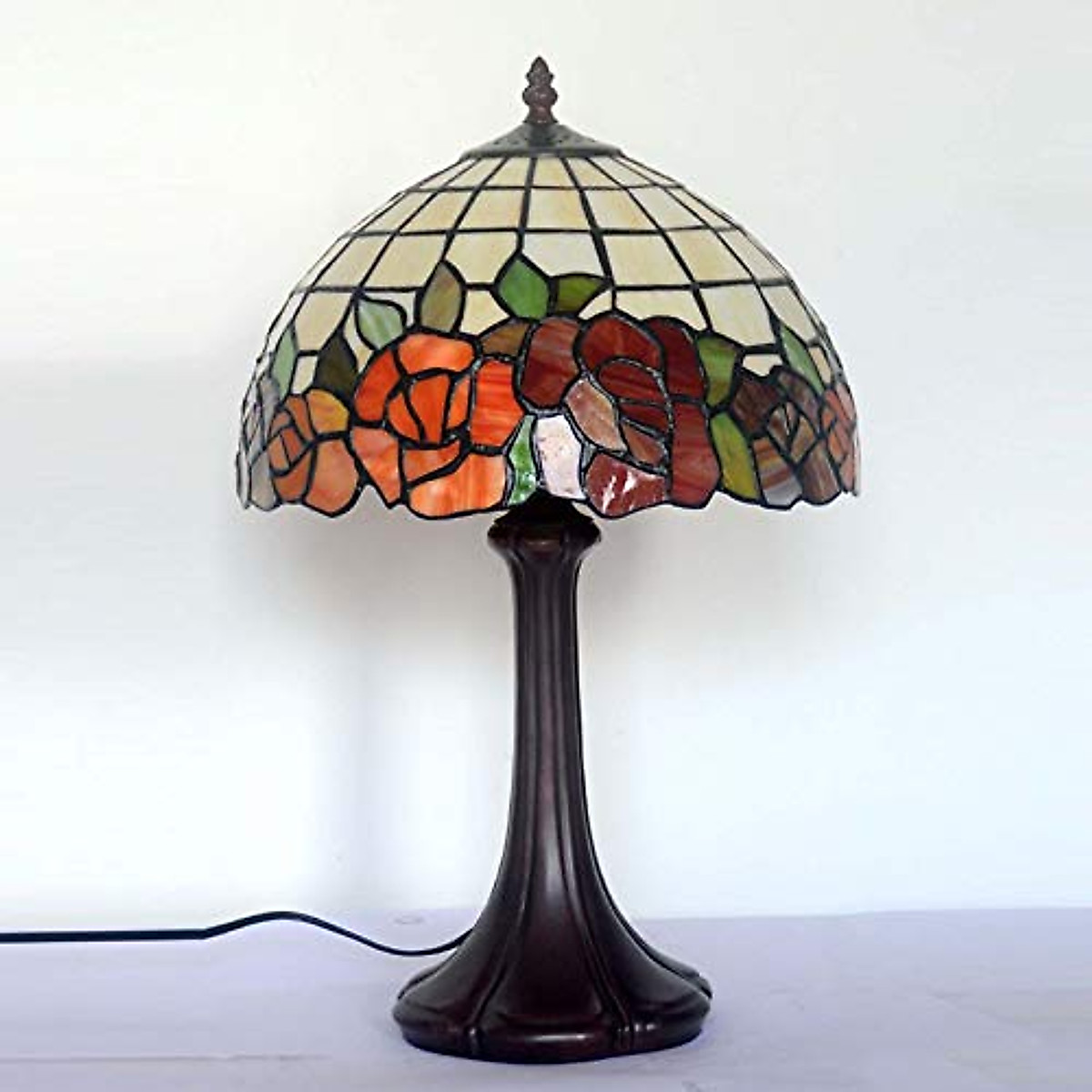 12" Pastoral Vintage Table Lamp Tiffany Style Desk Light Handmade Stained Glass Reading Lights for Living Room Cafe Bar Lighting Fixtures, E27,40W,110-240V