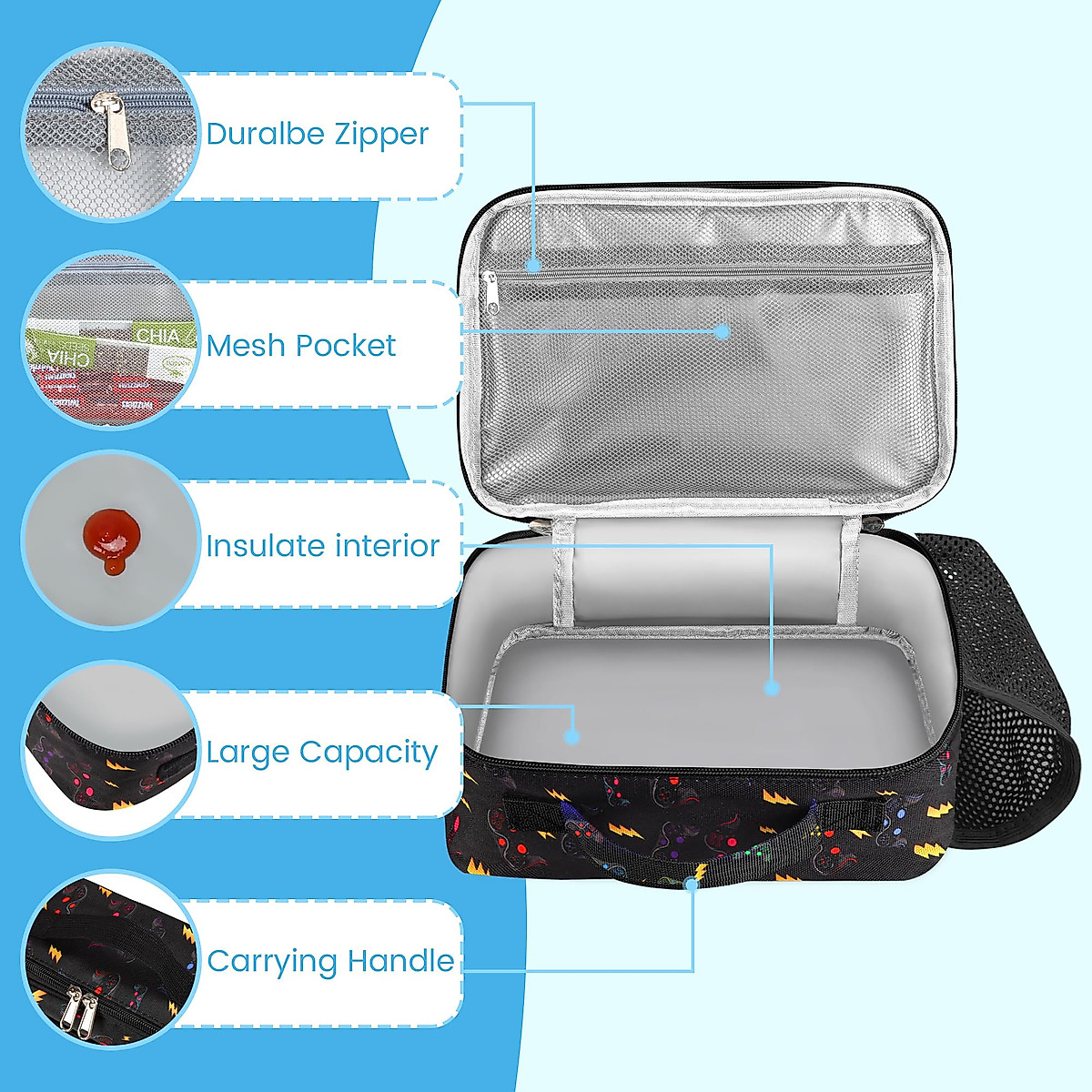 RLGPBON Kids Lunch Bag,Insulated Lunch Box for Girls Boys,Lunch Bag Toddler Teen,School Daycare Cute Travel bags