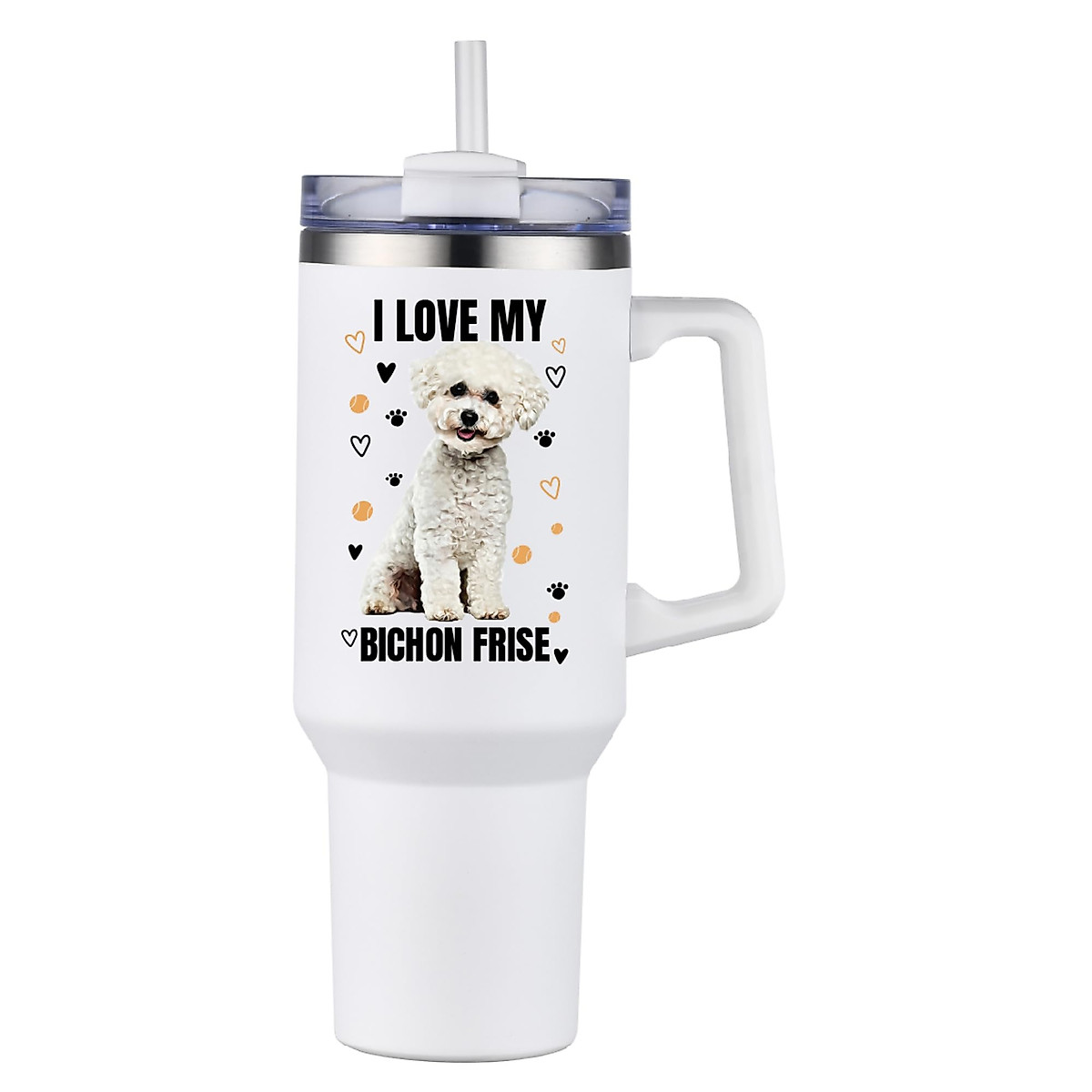 Dog Mom 40 oz Insulated Tumbler with Handle and Straw - Dog Lover Gifts for Women, Bichon Frise Gifts
