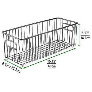 mDesign Deep Metal Bathroom Storage Organizer Basket Bin - Farmhouse Wire Grid Design - for Cabinets, Shelves, Closets, Vanity Countertops, Bedrooms, Under Sinks - 4 Pack - Graphite Gray