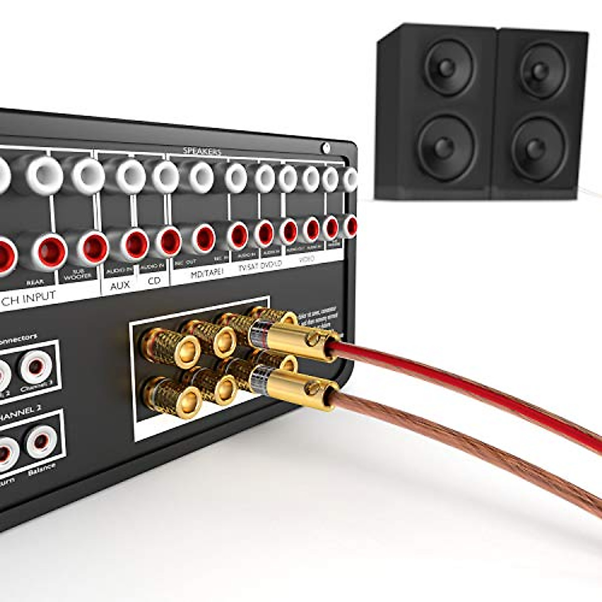KabelDirekt – Banana Plugs – 5 Pairs (for Speaker Wire, AWG 10-16, Allow Flexible Connection to Speakers, amplifiers, A/V receivers, Power amplifiers & Stereo Systems, Fixing Screws, Gold Plated)