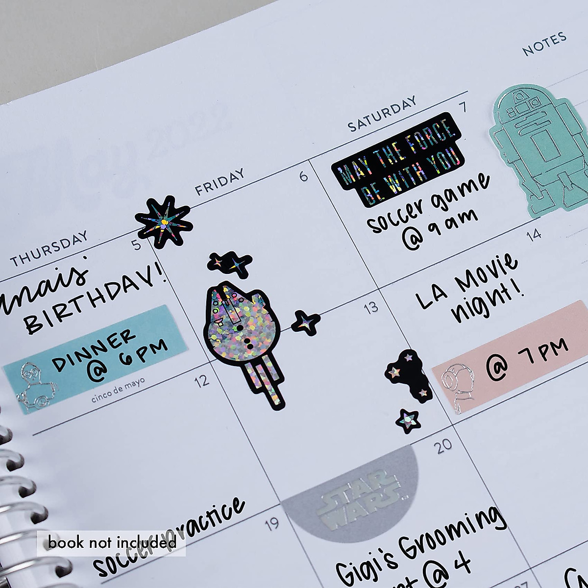 Star Wars Sticker Pack Trio - 121 Stickers Total, 3 Iridescent, Holographic, Silver Metallic Pages of Decorative, Functional, and Cute Stickers for Customizing Planners, Notebooks, and More