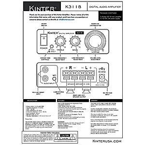 Kinter K3118 Texas Instruments TI Digital Hi-Fi Audio Mini Class D Home Auto DIY Arcade Stereo Amplifier with 12V 3A Power Supply Black