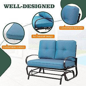 Shintenchi Outdoor Patio Metal Swing Glider Bench 2-Rocking chair Loveseat Wrought Iron Patio Furniture Steel Frame Chair Set with Cushion for Porch Balcony Garden,Bule