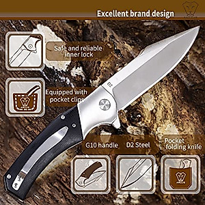 ANLLIS Tactical Knife, D2 Steel High Hardness, Bearing Folding Knife, Men's Military Style, Souvenir Gife, Outdoor Survival Bush Knife, Hunting Camping Knives