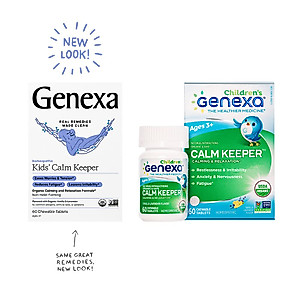 Genexa Kid's Calm Keeper Stress Relief for Kids | Reduces Fatigue & Eases Tension | Soothing Natural Vanilla & Lavender Flavor | Certified Vegan, Gluten Free, & Non-GMO | 60 Chewable Tablets