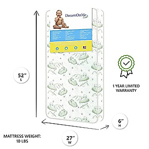 Dream On Me, Nirvana 6” 96 Coil Inner Spring Crib And Toddler Mattress I Waterproof I Green Guard Gold Certified I 10 Years Manufacture Warranty I Vinyl Cover I Made In The U.S.A