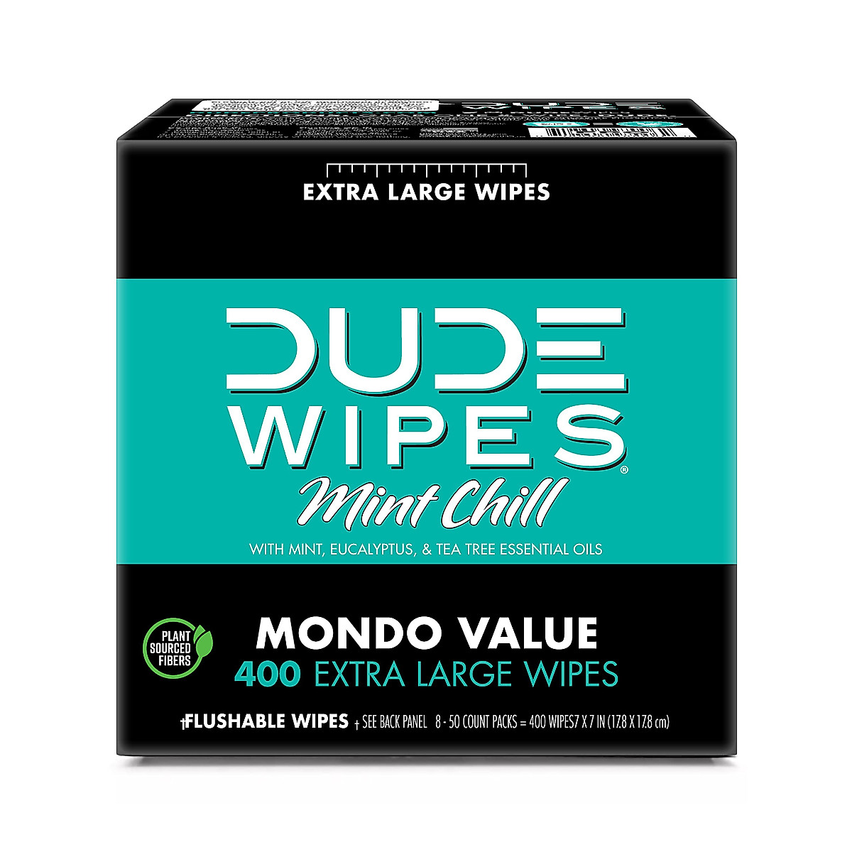 DUDE Wipes - Flushable Wipes - 8 Pack, 400 Wipes - Mint Chill Extra-Large Adult Wet Wipes - Eucalyptus & Tea Tree Oil - Septic and Sewer Safe