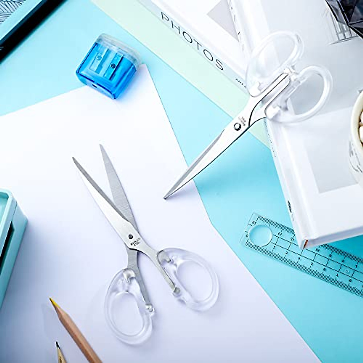 3 Pieces 6.3 Inches Acrylic Scissors Clear Silver Scissors Fabric Scissors Straight Acrylic Stainless Steel Multipurpose Craft Scissors for Office, Home, School, Sewing