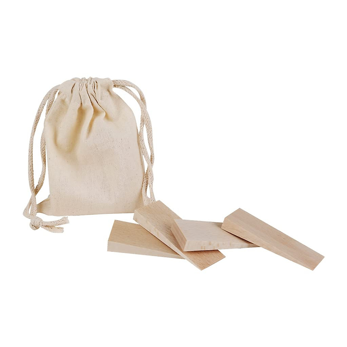 Redecker Table Wedge-to-Go, Set of 4 Untreated Beechwood Shim Wedges in a Cotton Pouch, Made in Germany