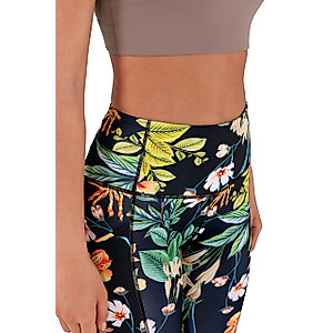 ODODOS Women's High Waisted Printed Yoga Capris with Pocket, Tummy Control Non See Through Workout Sports Running Athletic Capri Leggings, Tropical Flower, Large