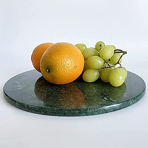 StonePlus Natural Round Marble Tray Glossy Pastry Board for Dessert, Cheese, Coffee, Smooth on Both Sides (Green)