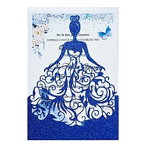 KUCHYNEE 5.12 x7.28 inch 20PCS Royal Blue Glitter Quinceanera Invitations Kit Laser Cut Hollow Girl Princess Pocket with Envelopes Quinceanera Invitations for Quinceanera Bridal Shower Invite