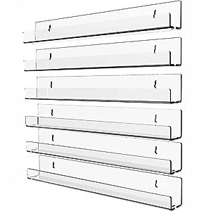 15 Inch Invisible Acrylic Floating Wall Ledge Shelf,Wall Mounted Nursery Kids Bookshelf, Invisible Spice Rack, Clear 5MM Thick Bathroom Storage Shelves Display Organizer,Transparent (6 Pack)