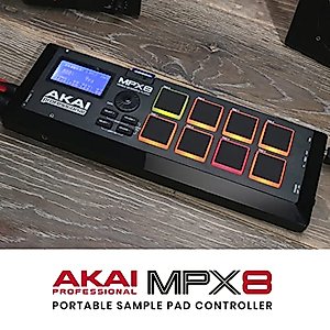 AKAI Professional MPX8 - Portable Sample Pad Controller With 8 Performance-Ready Velocity-Sensitive Pads, MIDI Connectivity & On-Board SD Card Slot