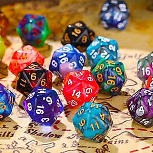 TecUnite 25 Pieces Polyhedral Dice Set with Black Pouch Compatible with RPG MTG and Others with Random Multi Colored Assortment(Star)