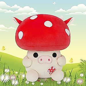 KOPHINYE Mushroom Plush Mushroom Cow Plush Pillow - 12" Cute Mushroom Stuffed Animal - Squishy Mushroom Cow Plushie for Kids - Home Decor Brithday Gift for Girls Boys