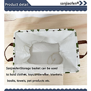 Sanjiaofen Rectangular Canvas Storage Bins,Waterproof Storage Basket with Lid,Collapsible Toy Organizer Bin with Handles for Clothes Storage, Kid's Toy Box,Book Bag (Green trees)