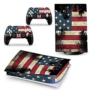 CENSTEEL PS5 Skin for Playstation 5 Digital Version, PS5 Console and Controllers Skin Vinyl Sticker Decal Cover - American Flag
