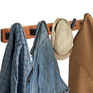 IBosins Coat Hooks Wall Mounted Coat Rack, 16.7'' Long, Entryway Hanging Coat Rack, Metal Wood Coat Rack with 5 Black Literary Rustic Hooks, Decorative Hooks Rail for Coat, Bag, Towel, Hat