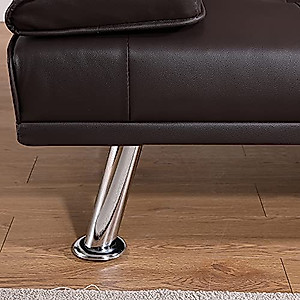 Woanke Black Leather Multifunctional Double Folding Sofa Bed with Coffee Table, Loveseat for Small Space, Apartment, Dorm, Living Room, Office