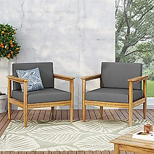 Christopher Knight Home Eudora Outdoor Acacia Wood Club Chair (Set of 2), Teak and Dark Gray