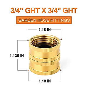 GASHER 6 Pieces Brass Tube Garden Hose Connector, Hose Adapter, 3/4" GHT Female Thread x 3/4" GHT Female Thread Connector