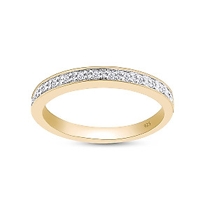 AFFY 1/10 Carat Round Cut White Natural Diamond Engagement and Wedding Band Ring In 14K Yellow Gold Over Sterling Silver (Clarity : I2-I3, Color : J-K, 0.1 Cttw) Ring Size 11