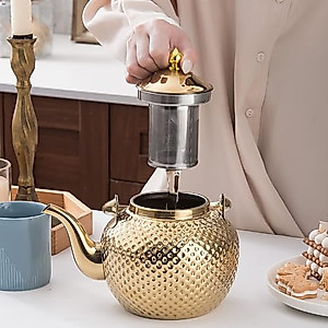 SANQIAHOME 2000ml teapot with Infuser stainless steel Water Boilers lifting handle Tea Maker Water Kettle for Induction/Gas gold
