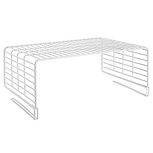 mDesign Modern Versatile Metal Closet, Cabinet Organizer Storage 2-Tier Shelf Divider and Separator for Bedrooms, Bathrooms, Entryways, Hallways, Kitchen Pantry, Office - Easy Install - White