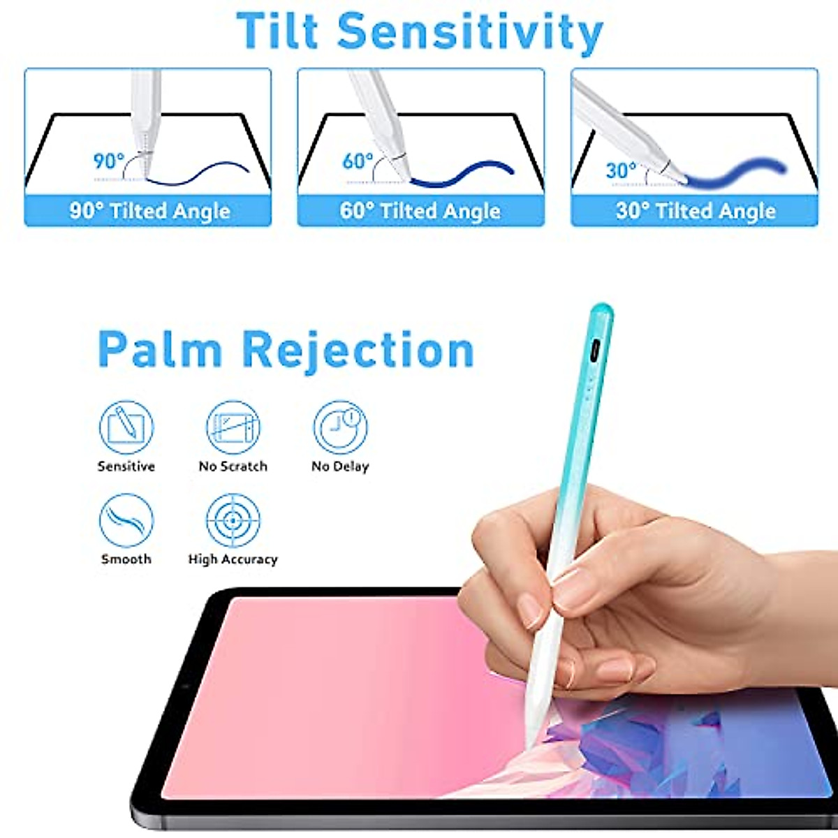 Stylus Pen for ipad, Active Pencil with Quick Charge, Palm Rejection Tilt Sensor, Magnetic Apple Pen Compatible with 2018-2022 iPad Pro 11"/12.9",iPad 10/9/8/7/6,iPad Mini 5/6,iPad Air3/4/5- Blue
