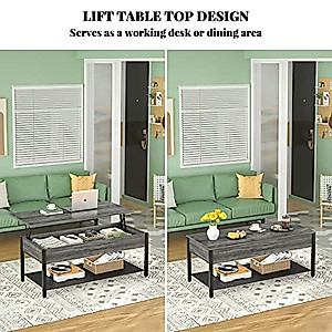 Homieasy Coffee Table, Lift Top Coffee Table with Storage Shelf and Hidden Compartment, Modern Lift Top Table for Living Room, Wood Lift Tabletop, Metal Frame - Black Oak